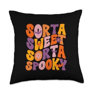 cute halloween costume by smp sweet sorta spooky groovy retro halloween costume throw pillow, 18x18, multicolor