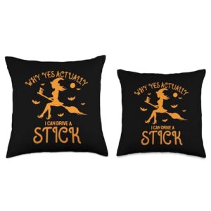 Cute Halloween Costume by SMP Why Yes Actually I Can Drive a Stick Funny Spooky Halloween Throw Pillow, 16x16, Multicolor