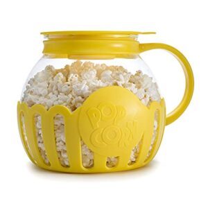 ecolution patented micro-pop microwave popcorn popper with temperature safe glass, 3-in-1 lid measures kernels and melts butter, made without bpa, dishwasher safe, 3-quart, yellow