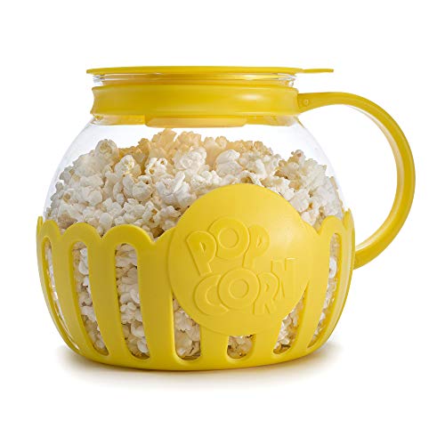 Ecolution Patented Micro-Pop Microwave Popcorn Popper with Temperature Safe Glass, 3-in-1 Lid Measures Kernels and Melts Butter, Made Without BPA, Dishwasher Safe, 3-Quart, Yellow