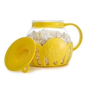 Ecolution Patented Micro-Pop Microwave Popcorn Popper with Temperature Safe Glass, 3-in-1 Lid Measures Kernels and Melts Butter, Made Without BPA, Dishwasher Safe, 3-Quart, Yellow