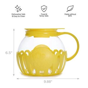 Ecolution Patented Micro-Pop Microwave Popcorn Popper with Temperature Safe Glass, 3-in-1 Lid Measures Kernels and Melts Butter, Made Without BPA, Dishwasher Safe, 3-Quart, Yellow