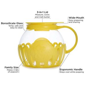 Ecolution Patented Micro-Pop Microwave Popcorn Popper with Temperature Safe Glass, 3-in-1 Lid Measures Kernels and Melts Butter, Made Without BPA, Dishwasher Safe, 3-Quart, Yellow