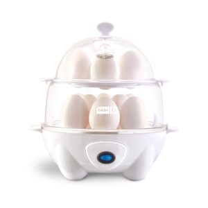 dash deluxe rapid egg cooker for hard boiled, poached, scrambled eggs, omelets, steamed vegetables, dumplings & more, 12 capacity, with auto shut off feature - white