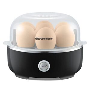 elite gourmet egc115b easy egg cooker electric 7-egg capacity, soft, medium, hard-boiled egg cooker with auto shut-off, measuring cup included, bpa free, classic black