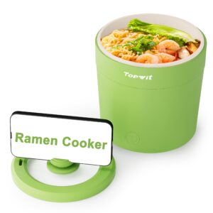 topwit ramen cooker, mini electric pot 1l, 500w electric cooker for noodles, portable pot for pasta, steak, egg with over-heating protection, boil dry protection, dorm room essentials, green