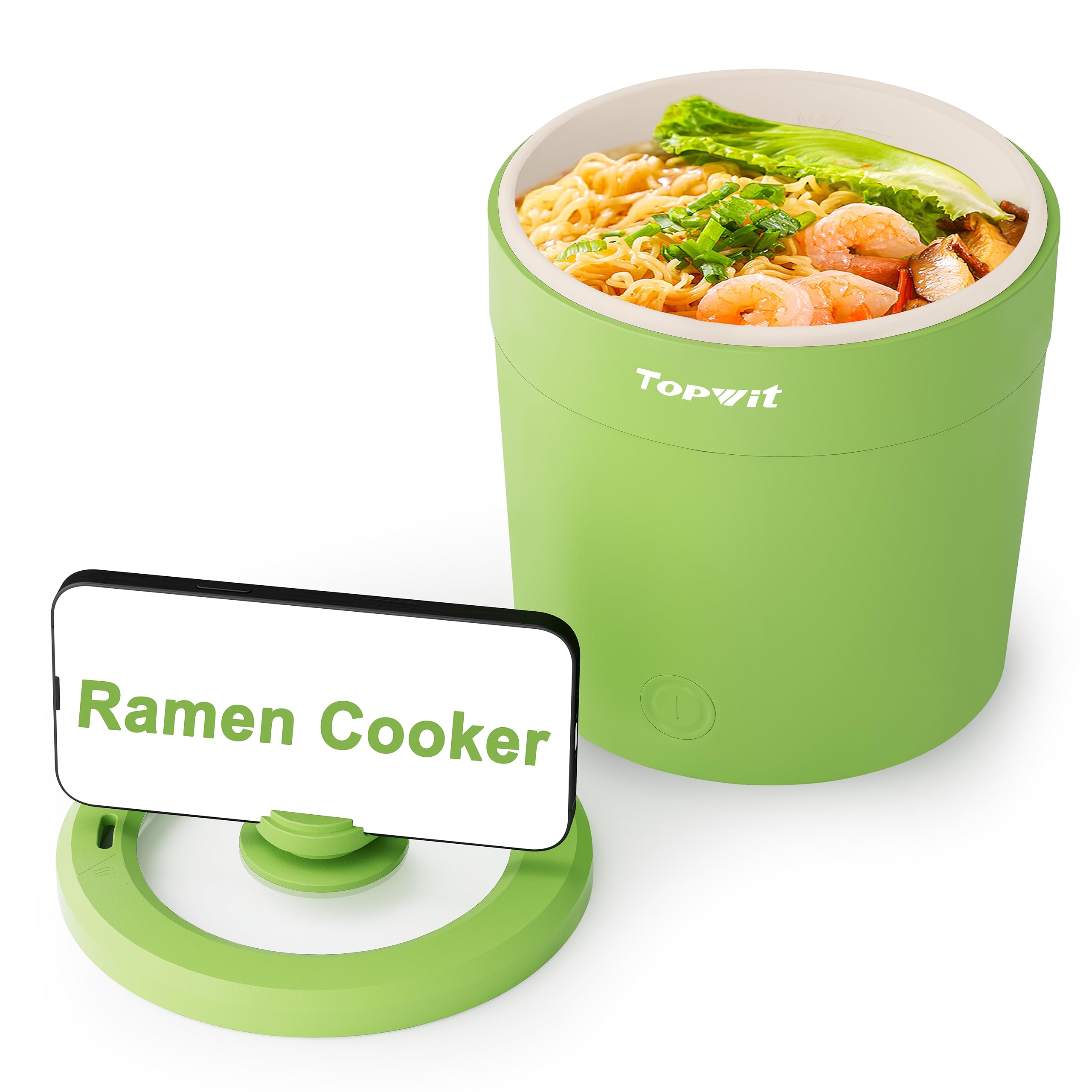 Topwit Ramen Cooker, Mini Electric Pot 1L, 500W Electric Cooker for Noodles, Portable Pot for Pasta, Steak, Egg with Over-Heating Protection, Boil Dry Protection, Dorm Room Essentials, Green