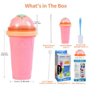 Slushy Cup - Tik Tok Magic Quick Frozen Smoothie Cup, Double Layer DIY Homemade Slushy Maker Cup, Food Grade Silicone Slushie Maker Cup with Spoon & Cleaning Brush for Kids, Birthday Gift - Pink New