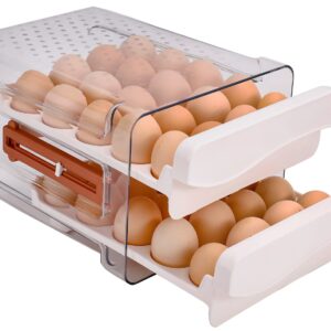 Sooyee 40 Capacity Egg Container for Refrigerator, Household Egg Holder for Fridge, Transparent 2 Drawers Chicken Egg Storage Container,White