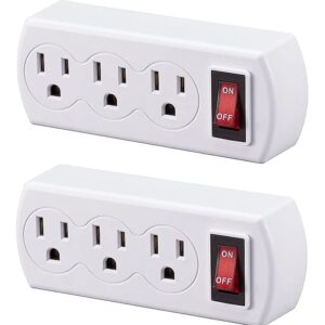 topro23 multi outlet wall plug grounded triple outlet adapter with on/off switch 3 prong etl listed 2 pack white tp-sy610