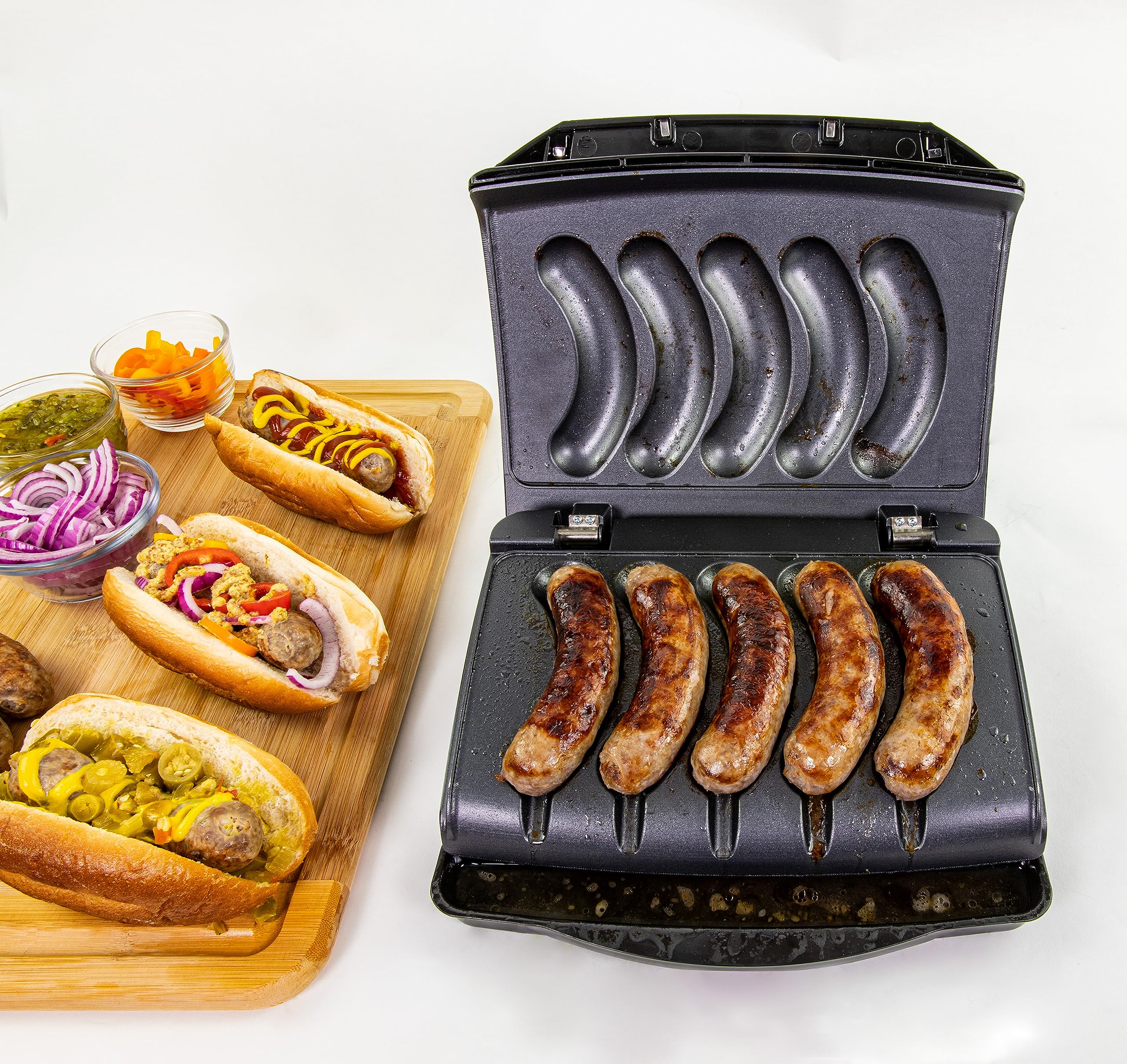 Homecraft Electric Sausage & Brat Grill with Oil Drip Tray, Carry Handle, and Cord Storage, up to 5 Links of Beef, Turkey, Chicken, Veggie Sausages, or Hot Dogs