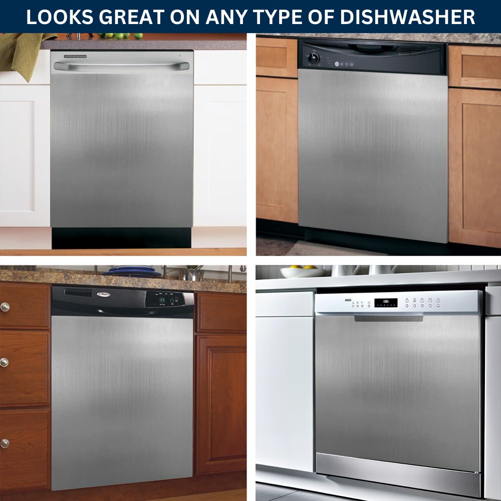 Instant Stainless Steel Magnetic Dishwasher Cover, Reusable Decal for Front Panel, Dishwasher Magnet Cover, Appliance Wrap Skin, 23.5” x 30”