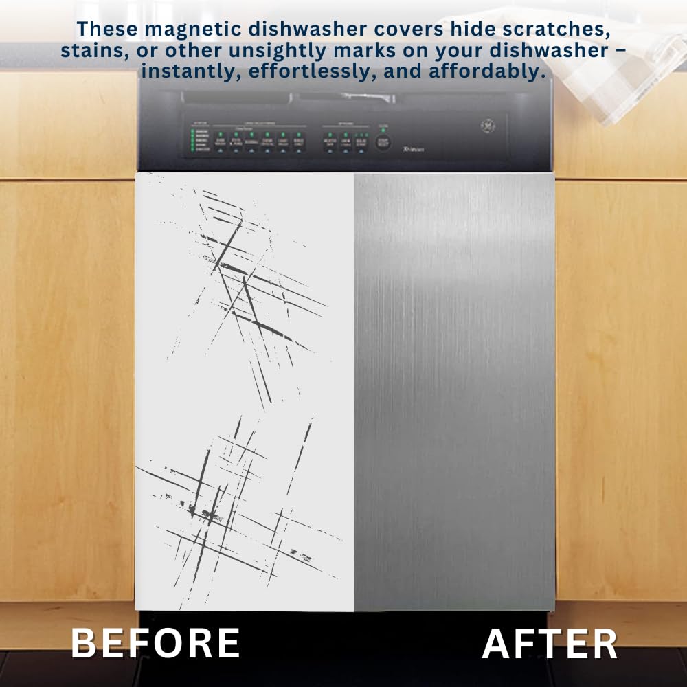 Instant Stainless Steel Magnetic Dishwasher Cover, Reusable Decal for Front Panel, Dishwasher Magnet Cover, Appliance Wrap Skin, 23.5” x 30”