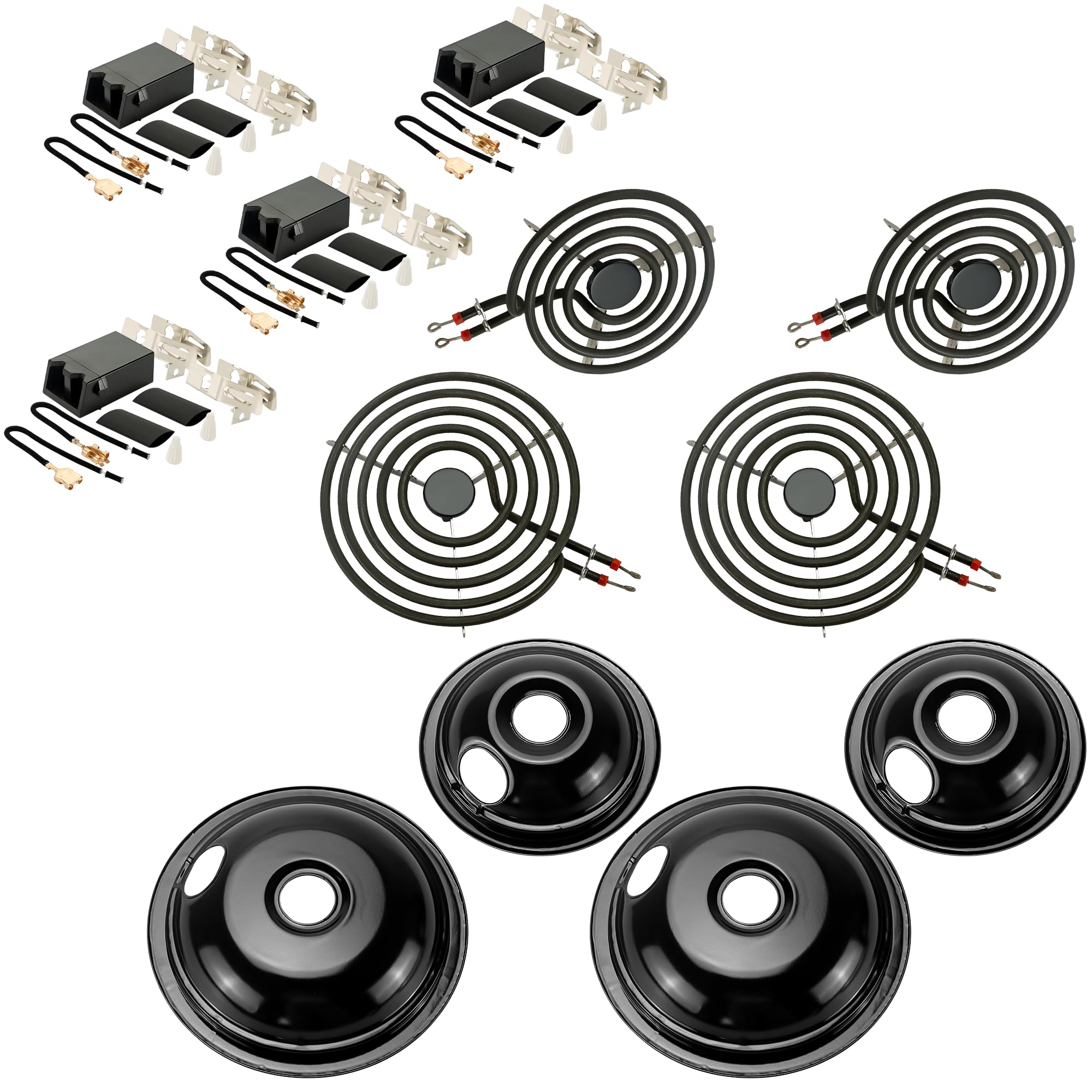 MP22YA Electric Range Burner Element Unit Set with 330031 Surface Element Receptacle Kit and Porcelain Drip Bowl Set by Fetechmate Compatible with whir-pool Frigi-daire Ken-more May-tag Range Oven