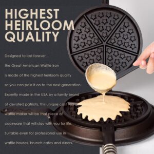 APPALACHIAN CAST IRON Great American Waffle Iron Pre-Seasoned, PFOA/PTFE Free, Made In USA | Vintage Inspired, 7 inch Stovetop Waffle Iron With Patriotic Design | Perfect holiday gift