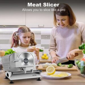 OSTBA Meat Slicer, Electric Deli Food Slicer with Removable Stainless Steel Blades, Adjustable Thickness Meat Slicer for Home Use, Easy to Clean, Ideal for Cold Cuts, Cheese, Bread, Fruit