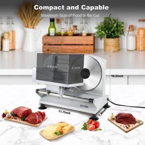 OSTBA Meat Slicer, Electric Deli Food Slicer with Removable Stainless Steel Blades, Adjustable Thickness Meat Slicer for Home Use, Easy to Clean, Ideal for Cold Cuts, Cheese, Bread, Fruit