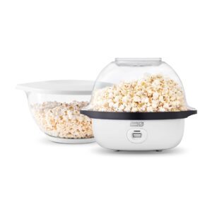 dash smartstore™ deluxe stirring popcorn maker, hot oil electric popcorn machine with large lid for serving bowl and convenient storage, 24 cups – white