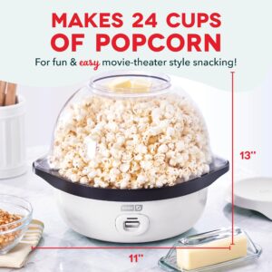 DASH SmartStore™ Deluxe Stirring Popcorn Maker, Hot Oil Electric Popcorn Machine with Large Lid for Serving Bowl and Convenient Storage, 24 Cups – White