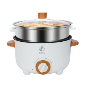 drizzle 3l hot pot cooker skillet steamer - multifunction frying pan 110v non-stick grill stir-fried stewed cookware steak noodle ramen shabu shabu pot - home office party kitchen dorm cooking white