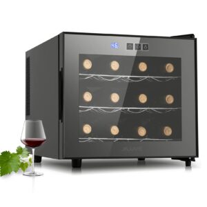 jinjunye wine cooler refrigerator, upgrade 12 bottle wine fridge small dual chip, countertop wine cooler temperature control, 46-66°f, mini freestanding wine cellar for home, office, bar