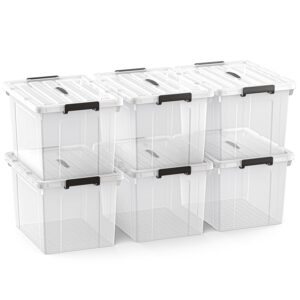 lifetime home (6 pack) 48 qt. [upgraded] plastic storage bin tote organizing container with ultra durable lid and secure latching buckles, stackable, extra strength clear with black handle