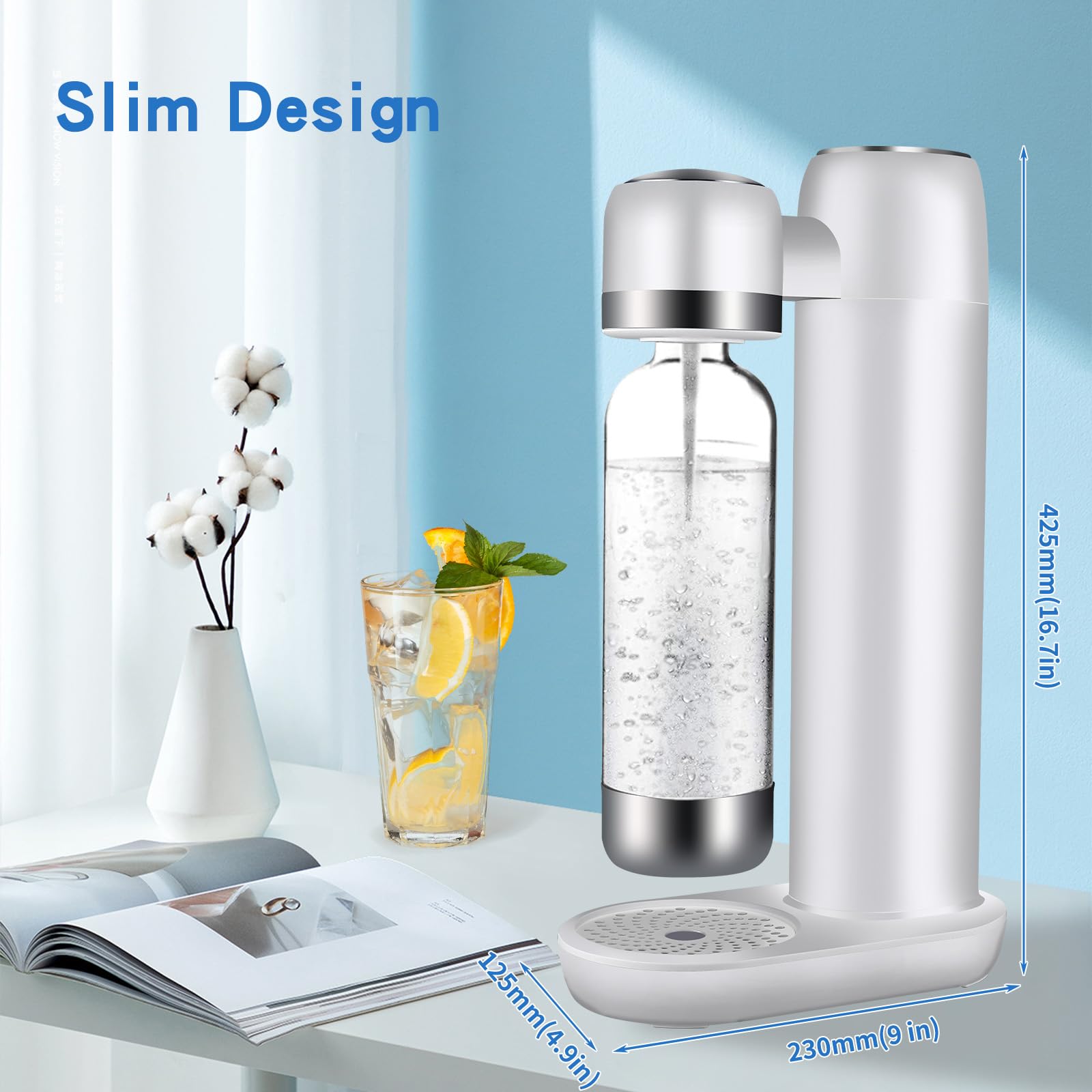 spoonlemon Soda Maker, Soda Streaming Machine for Home, Soda Machine with 1L BPA Free PET Bottle, Compatible with Any Screw-in 60L CO2 Exchange Carbonator (NOT Included), White