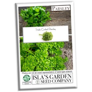 triple curled parsley seeds for planting, 300+ seeds per packet, (isla's garden seeds), non gmo & heirloom seeds, botanical name: petroselinum crispum, great herb garden gift