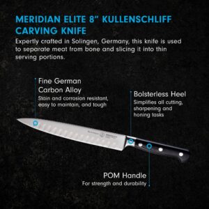 Messermeister Meridian Elite 8” Kullenschliff Carving Knife - Fine German Steel Alloy Blade - Rust Resistant & Easy to Maintain