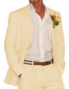 huutoe two piece mens linen suit for men yellow linen suits for beach wedding two piece mens linen suit xxxl 2024