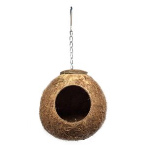 natural 5.1'' coconut shell bird nest house hut for pet parrot cage seed feeder toy nesting box (natural surface)