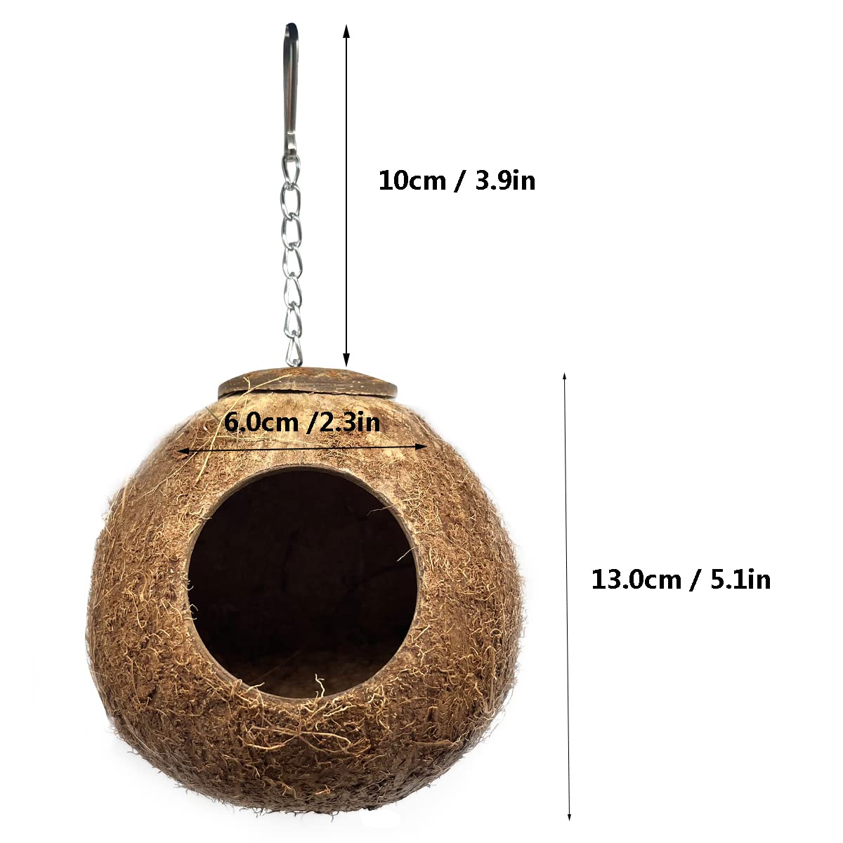 Natural 5.1'' Coconut Shell Bird Nest House Hut for Pet Parrot Cage Seed Feeder Toy Nesting Box (Natural Surface)