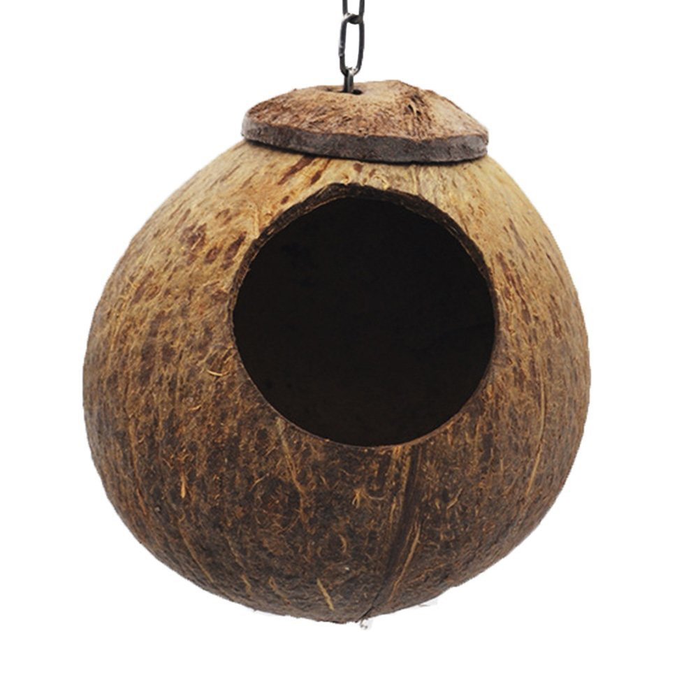 UEETEK Nest for Parakeets Coconut Bird House Bird Nest Coconut Shell Nest Bamboo Small Pet Long Tail