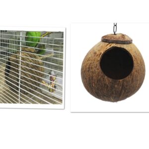 UEETEK Nest for Parakeets Coconut Bird House Bird Nest Coconut Shell Nest Bamboo Small Pet Long Tail