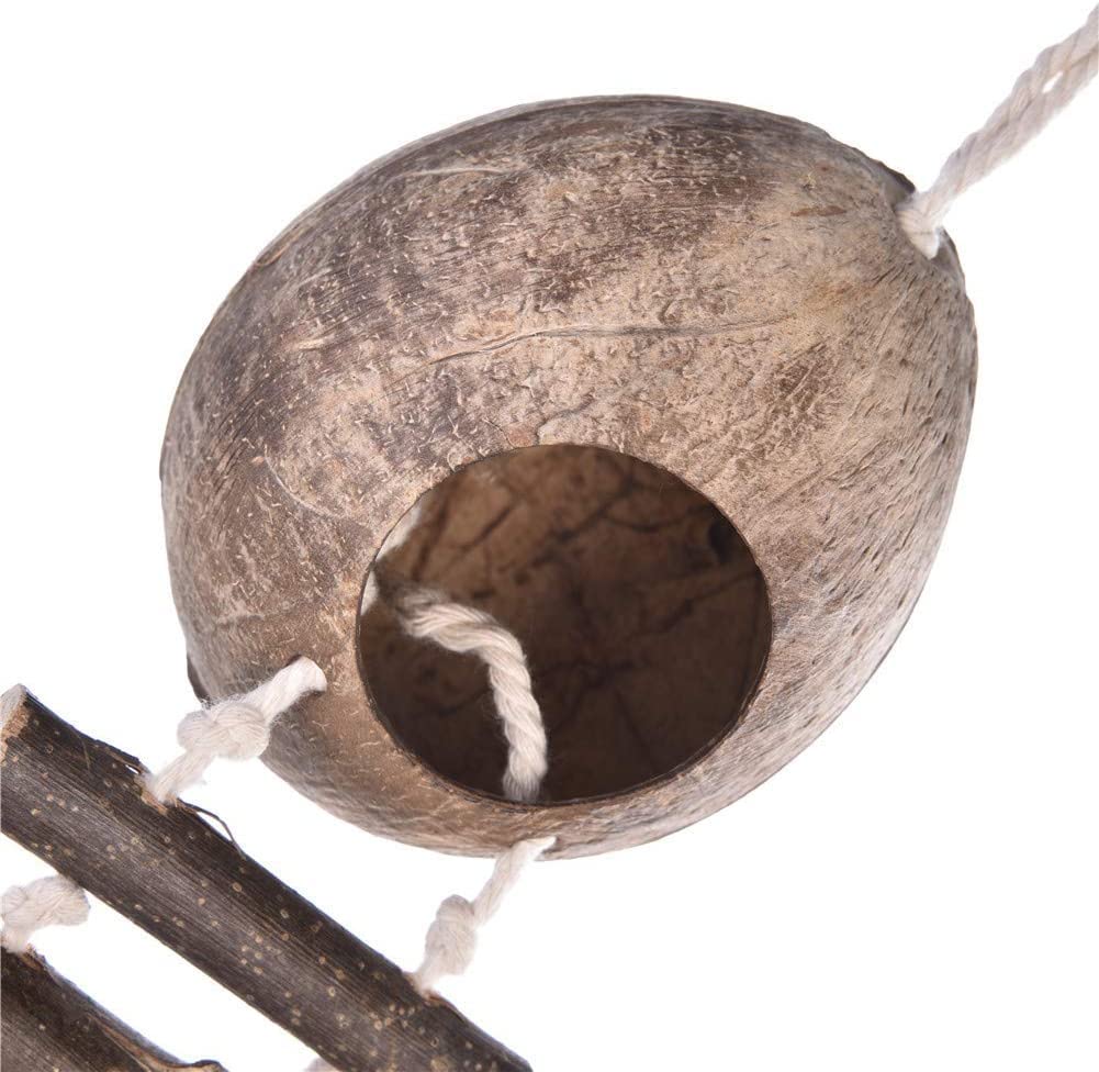 Natural Coconut Shell with Wood Ladder Bird Breeding Nest Bed Perch Swing Toy for Parrot Budgie Parakeet Cockatiel Conure Lovebird Canary Finch Small Parrot Hamster Rat Chinchilla Cage