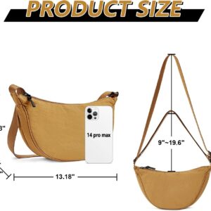 WESTBRONCO Crescent Bag Crossbody Bags for Women Trendy Small Nylon Fanny Pack Sling Hobo Bag Soft Casual, Brown