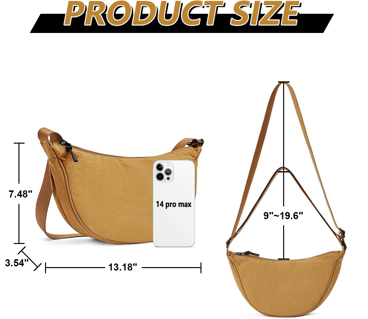 WESTBRONCO Crescent Bag Crossbody Bags for Women Trendy Small Nylon Fanny Pack Sling Hobo Bag Soft Casual, Brown