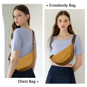 WESTBRONCO Crescent Bag Crossbody Bags for Women Trendy Small Nylon Fanny Pack Sling Hobo Bag Soft Casual, Brown