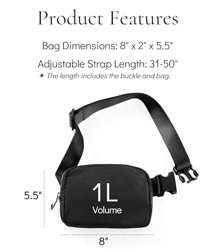 YOSHUYUKI Fanny Pack Crossbody Bag Trendy Waterproof Small Sling Cross Body Purse for Women Men Fashion Waist Packs Mini Belt Pouch Chest Bum Hip Lulu Dupes Travel Vacation Running Black