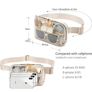 Clear Belt Bag Clear fanny pack stadium approved for Women Men with Adjustable Strap Clear Crossbody Bag Waist Bag for Concerts Sports Travelling Hiking Running (BEIGE)