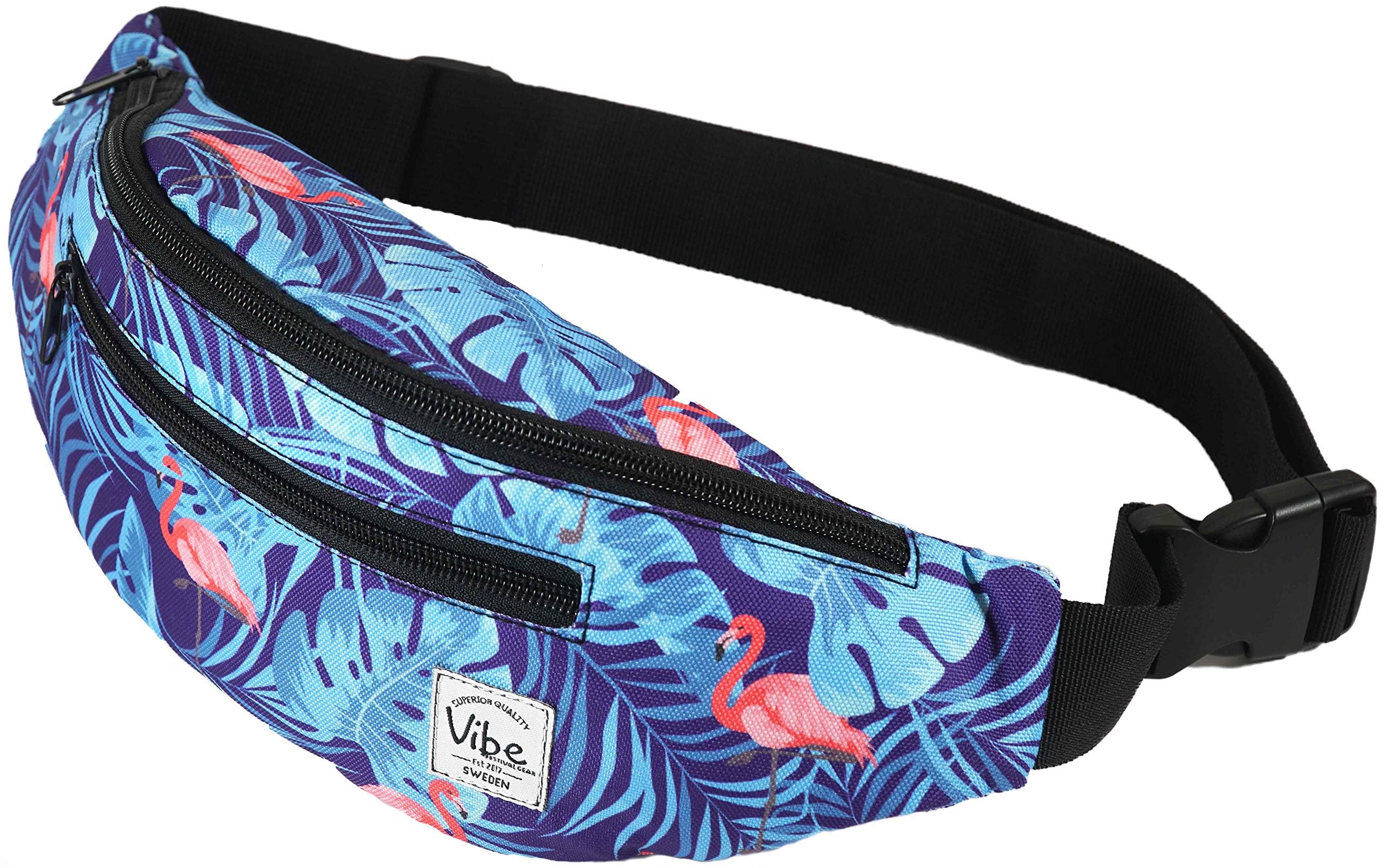 Vibe Festival Gear, proposed title- Vibe Festival Gear Fanny Pack for Men Women - Many Prints - Black Holographic Silver Gold Cute Waist Bag for Festival Rave Hiking Running Cycling