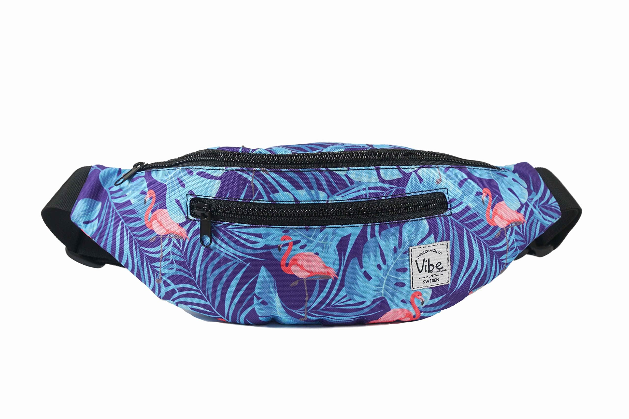 Vibe Festival Gear, proposed title- Vibe Festival Gear Fanny Pack for Men Women - Many Prints - Black Holographic Silver Gold Cute Waist Bag for Festival Rave Hiking Running Cycling