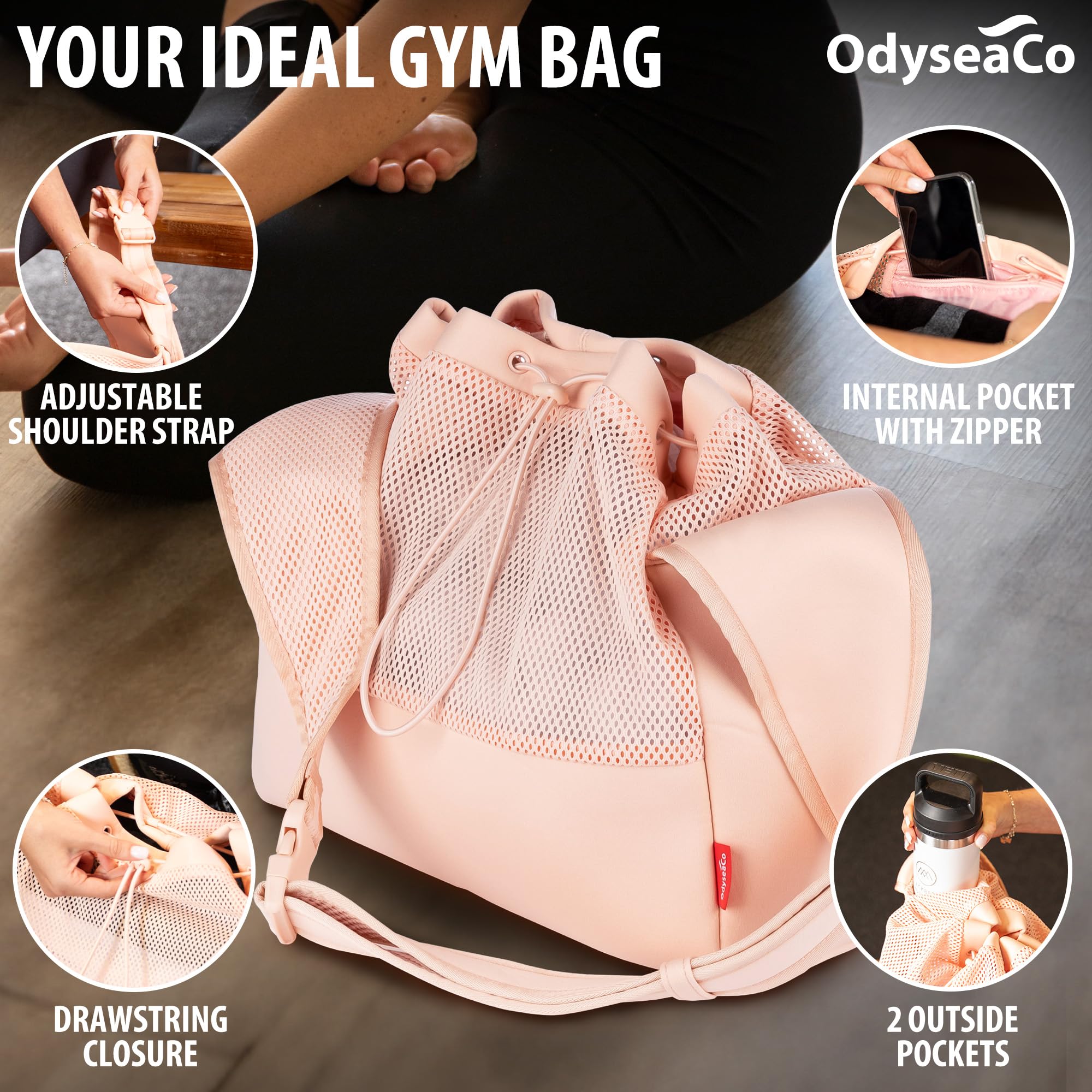 Odyseaco Pink Gym Bags for Women - Workout Bag for Women - Gym Tote Bag for Women – Cute Pool Bag, Beach Bag & Weekender Bag