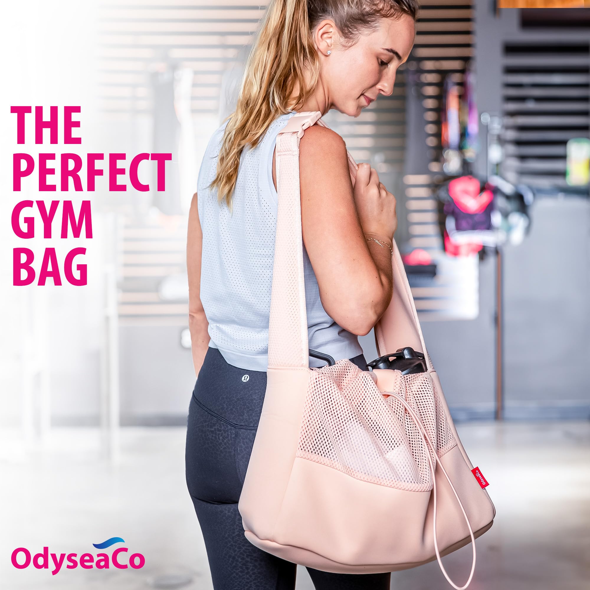 Odyseaco Pink Gym Bags for Women - Workout Bag for Women - Gym Tote Bag for Women – Cute Pool Bag, Beach Bag & Weekender Bag