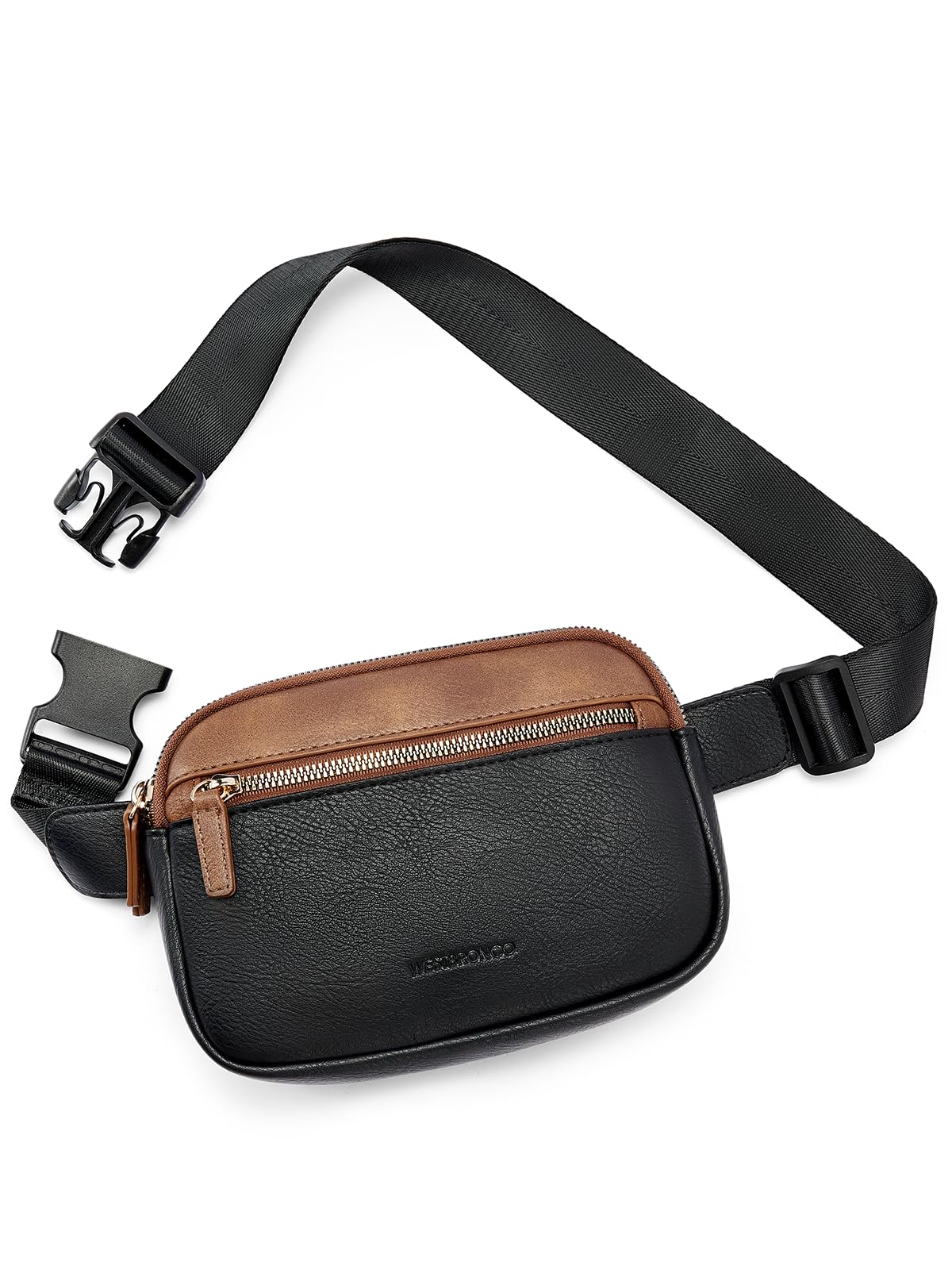 WESTBRONCO Fanny Packs for Women, Fashion Waist Packs with Adjustable Strap, PU Leather Belt Bag with Multi-Pockets, Small Crossbody Purse, Brown & Black