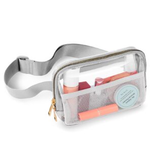 ZUEMET Clear Fanny Pack Stadium Approved, Clear Belt Bag Waterproof Waist Bag for Concerts Sports Event Workout Grey…