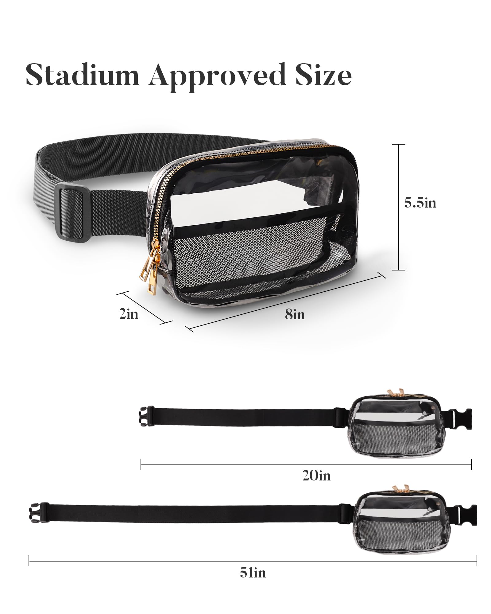 ZUEMET Clear Fanny Pack Stadium Approved, Clear Belt Bag Waterproof Waist Bag for Concerts Sports Event Workout Grey…