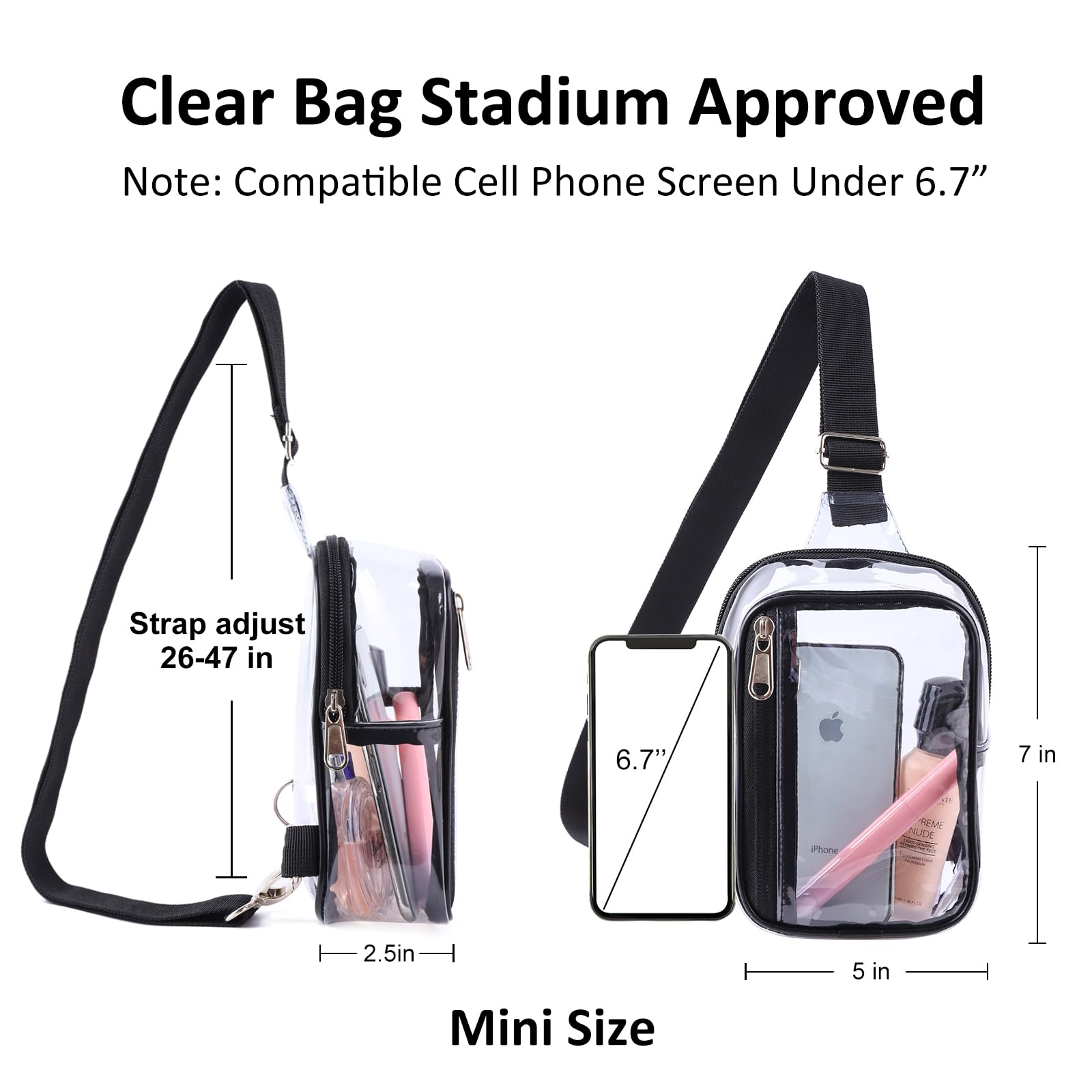 Clear Mini Sling Bag, Heavy Duty Clear Purse Fanny Packs, Cute Crossbody Purse for Concerts, Stadium, Travel