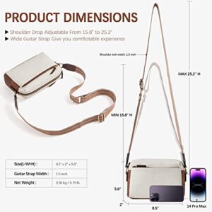 BOSTANTEN Small Crossbody Purse for Women Triple Zip Cell Phone Leather Shoulder Handbag with Wide Guitar Strap Beige with Brown