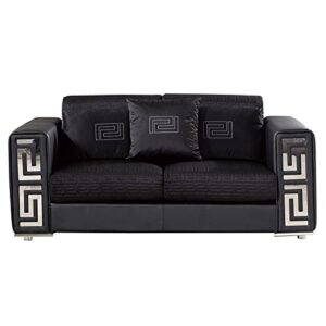 american eagle furniture ae223 black color with faux leather and fabric loveseat